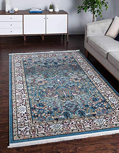 Unique Loom Narenj Collection Classic Traditional Textured Hunting Design Area Rug, 8 ft x 10 ft, Blue/Tan