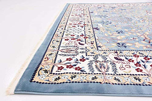 Unique Loom Narenj Collection Classic Traditional Textured Hunting Design Area Rug, 8 ft x 10 ft, Blue/Tan