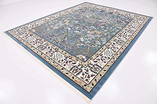 Unique Loom Narenj Collection Classic Traditional Textured Hunting Design Area Rug, 8 ft x 10 ft, Blue/Tan