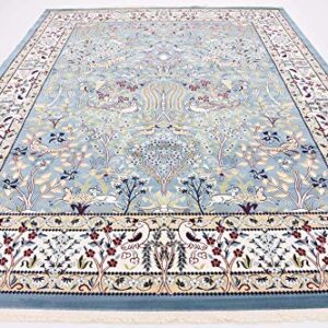 Unique Loom Narenj Collection Classic Traditional Textured Hunting Design Area Rug, 8 ft x 10 ft, Blue/Tan