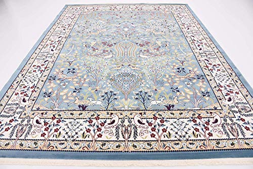 Unique Loom Narenj Collection Classic Traditional Textured Hunting Design Area Rug, 8 ft x 10 ft, Blue/Tan