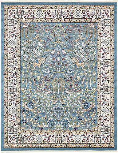 Unique Loom Narenj Collection Classic Traditional Textured Hunting Design Area Rug, 8 ft x 10 ft, Blue/Tan