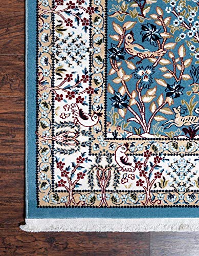 Unique Loom Narenj Collection Classic Traditional Textured Hunting Design Area Rug, 8 ft x 10 ft, Blue/Tan