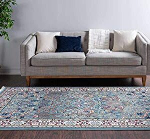 Unique Loom Narenj Collection Classic Traditional Textured Hunting Design Area Rug, 8 ft x 10 ft, Blue/Tan