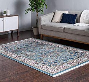 Unique Loom Narenj Collection Classic Traditional Textured Hunting Design Area Rug, 8 ft x 10 ft, Blue/Tan