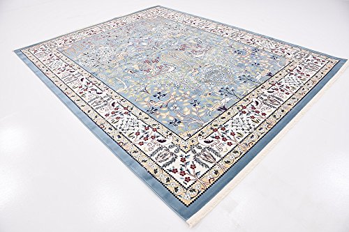 Unique Loom Narenj Collection Classic Traditional Textured Hunting Design Area Rug, 8 ft x 10 ft, Blue/Tan