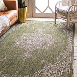 Unique Loom Collection Traditional Classic Heathered Center Medallion Indoor/Outdoor Flatweave Area Rug, Rectangular 4' 0" x 6' 0", Green/Gray