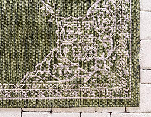 Unique Loom Collection Traditional Classic Heathered Center Medallion Indoor/Outdoor Flatweave Area Rug, Rectangular 4' 0" x 6' 0", Green/Gray