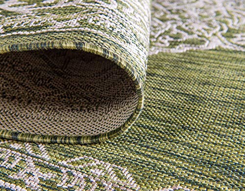 Unique Loom Collection Traditional Classic Heathered Center Medallion Indoor/Outdoor Flatweave Area Rug, Rectangular 4' 0" x 6' 0", Green/Gray