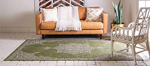 Unique Loom Collection Traditional Classic Heathered Center Medallion Indoor/Outdoor Flatweave Area Rug, Rectangular 4' 0" x 6' 0", Green/Gray