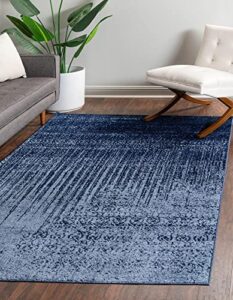 unique loom del mar collection area rug-transitional inspired with modern contemporary design, rectangular 4′ 0″ x 6′ 0″, blue/navy blue