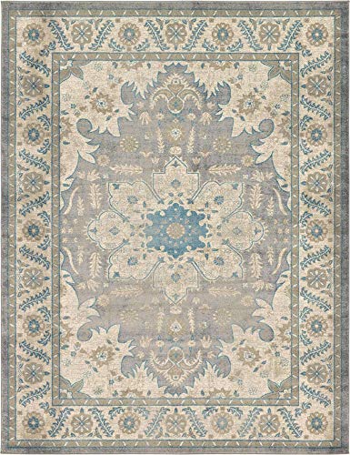 Unique Loom Salzburg Collection Classic Traditional Design Oriental Inspired Border Area Rug, 9 ft x 12 ft, Gray/Beige