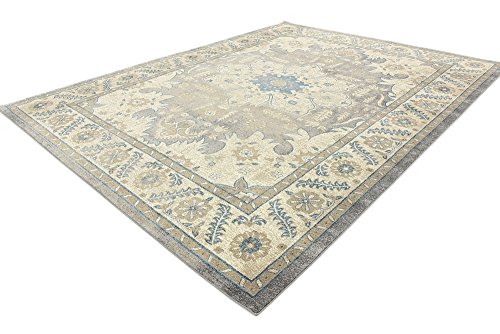 Unique Loom Salzburg Collection Classic Traditional Design Oriental Inspired Border Area Rug, 9 ft x 12 ft, Gray/Beige