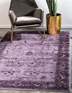 unique loom la jolla collection farmhouse, contemporary, botanical, traditional, vintage area rug, 10 x 13 ft, violet/dark purple