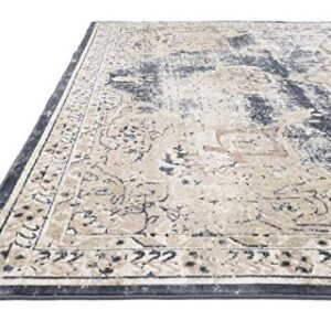 Unique Loom Chateau Collection Vintage, Distressed, Medallion, Rustic, Traditional Area Rug, 9' 0" x 12' 0", Beige/Navy Blue