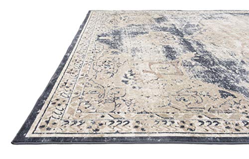 Unique Loom Chateau Collection Vintage, Distressed, Medallion, Rustic, Traditional Area Rug, 9' 0" x 12' 0", Beige/Navy Blue