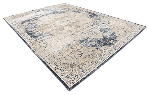 Unique Loom Chateau Collection Vintage, Distressed, Medallion, Rustic, Traditional Area Rug, 9' 0" x 12' 0", Beige/Navy Blue