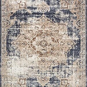 Unique Loom Chateau Collection Vintage, Distressed, Medallion, Rustic, Traditional Area Rug, 9' 0" x 12' 0", Beige/Navy Blue