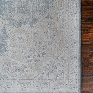 Unique Loom Chateau Collection Vintage, Distressed, Medallion, Rustic, Traditional Area Rug, 9' 0" x 12' 0", Beige/Navy Blue