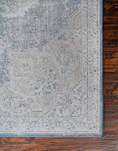 Unique Loom Chateau Collection Vintage, Distressed, Medallion, Rustic, Traditional Area Rug, 9' 0" x 12' 0", Beige/Navy Blue