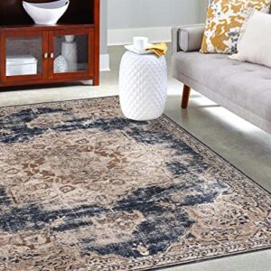 Unique Loom Chateau Collection Vintage, Distressed, Medallion, Rustic, Traditional Area Rug, 9' 0" x 12' 0", Beige/Navy Blue