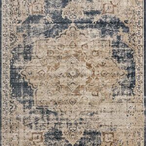 Unique Loom Chateau Collection Vintage, Distressed, Medallion, Rustic, Traditional Area Rug, 9' 0" x 12' 0", Beige/Navy Blue