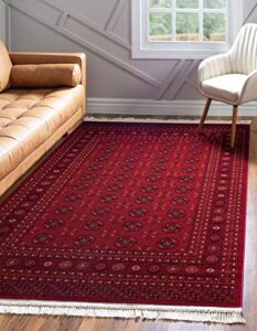 unique loom tekke collection over-dyed saturated traditional torkaman area rug, 7 ft x 10 ft, red/burgundy