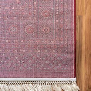 Unique Loom Tekke Collection Over-Dyed Saturated Traditional Torkaman Area Rug, 7 ft x 10 ft, Red/Burgundy