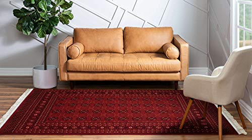 Unique Loom Tekke Collection Over-Dyed Saturated Traditional Torkaman Area Rug, 7 ft x 10 ft, Red/Burgundy