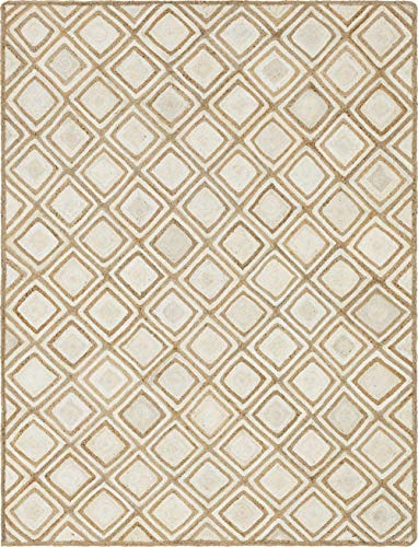 Unique Loom Braided Jute Collection Classic Quality Made Hand Woven with Geometric Design Area Rug, 9' 0" x 12' 0", Ivory/Natural