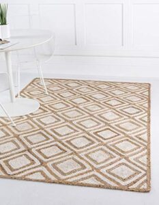 unique loom braided jute collection classic quality made hand woven with geometric design area rug, 9′ 0″ x 12′ 0″, ivory/natural