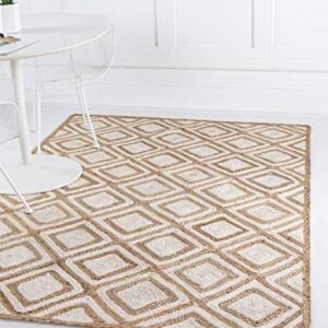 Unique Loom Braided Jute Collection Classic Quality Made Hand Woven with Geometric Design Area Rug, 9' 0" x 12' 0", Ivory/Natural