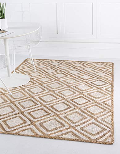 Unique Loom Braided Jute Collection Classic Quality Made Hand Woven with Geometric Design Area Rug, 9' 0" x 12' 0", Ivory/Natural