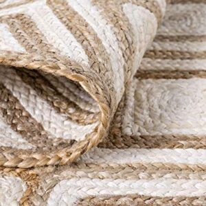 Unique Loom Braided Jute Collection Classic Quality Made Hand Woven with Geometric Design Area Rug, 9' 0" x 12' 0", Ivory/Natural