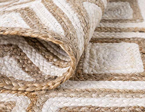 Unique Loom Braided Jute Collection Classic Quality Made Hand Woven with Geometric Design Area Rug, 9' 0" x 12' 0", Ivory/Natural