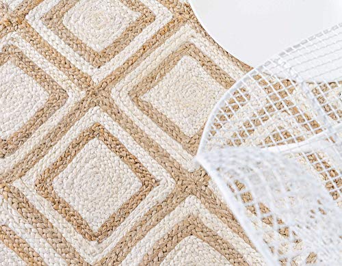 Unique Loom Braided Jute Collection Classic Quality Made Hand Woven with Geometric Design Area Rug, 9' 0" x 12' 0", Ivory/Natural