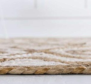 Unique Loom Braided Jute Collection Classic Quality Made Hand Woven with Geometric Design Area Rug, 9' 0" x 12' 0", Ivory/Natural