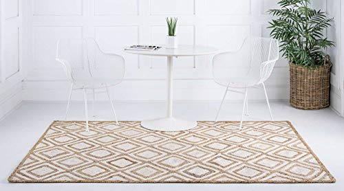 Unique Loom Braided Jute Collection Classic Quality Made Hand Woven with Geometric Design Area Rug, 9' 0" x 12' 0", Ivory/Natural