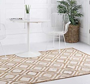 Unique Loom Braided Jute Collection Classic Quality Made Hand Woven with Geometric Design Area Rug, 9' 0" x 12' 0", Ivory/Natural