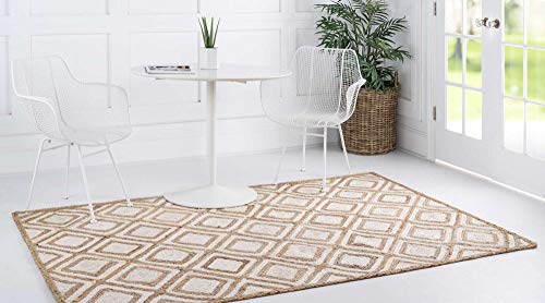 Unique Loom Braided Jute Collection Classic Quality Made Hand Woven with Geometric Design Area Rug, 9' 0" x 12' 0", Ivory/Natural