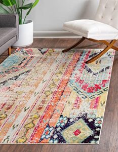 unique loom sedona collection distressed, southwestern, vintage, modern, over-dyed, abstract area rug (5′ 0 x 8′ 0 rectangular, multi/beige)