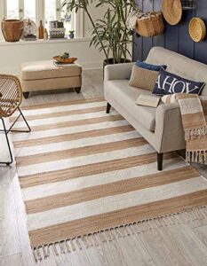 unique loom chindi rag collection hand woven striped natural fibers beige area rug (8′ 0 x 10′ 0)