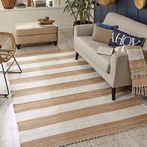 Unique Loom Chindi Rag Collection Hand Woven Striped Natural Fibers Beige Area Rug (8' 0 x 10' 0)