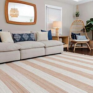 Unique Loom Chindi Rag Collection Hand Woven Striped Natural Fibers Beige Area Rug (8' 0 x 10' 0)