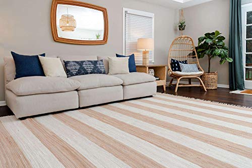 Unique Loom Chindi Rag Collection Hand Woven Striped Natural Fibers Beige Area Rug (8' 0 x 10' 0)