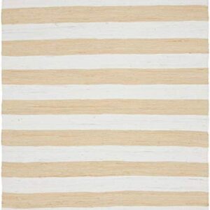 Unique Loom Chindi Rag Collection Hand Woven Striped Natural Fibers Beige Area Rug (8' 0 x 10' 0)