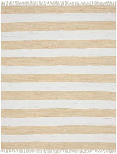 Unique Loom Chindi Rag Collection Hand Woven Striped Natural Fibers Beige Area Rug (8' 0 x 10' 0)