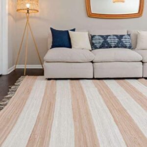 Unique Loom Chindi Rag Collection Hand Woven Striped Natural Fibers Beige Area Rug (8' 0 x 10' 0)