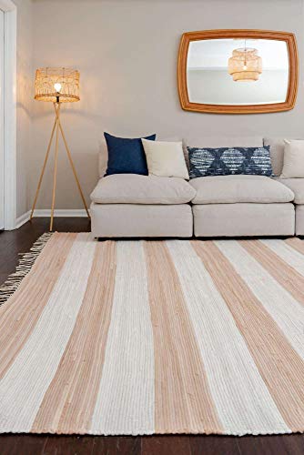 Unique Loom Chindi Rag Collection Hand Woven Striped Natural Fibers Beige Area Rug (8' 0 x 10' 0)