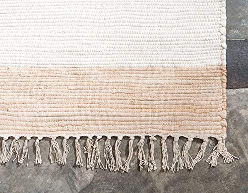 Unique Loom Chindi Rag Collection Hand Woven Striped Natural Fibers Beige Area Rug (8' 0 x 10' 0)